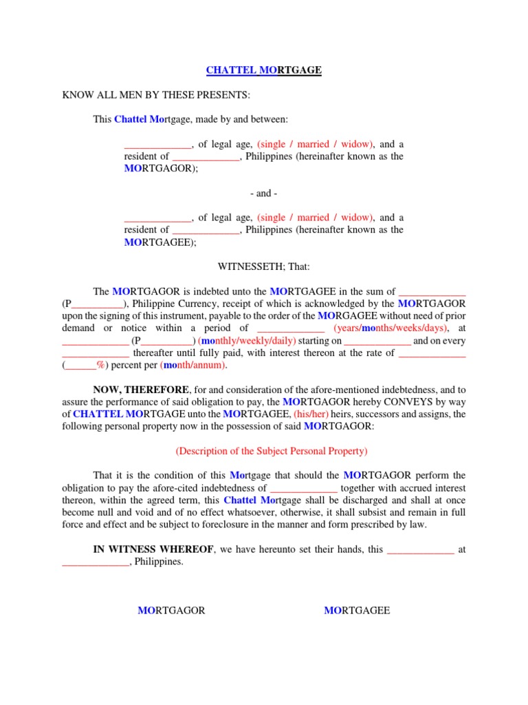 Chattel Mortgage | PDF | Mortgage Law | Power Of Attorney