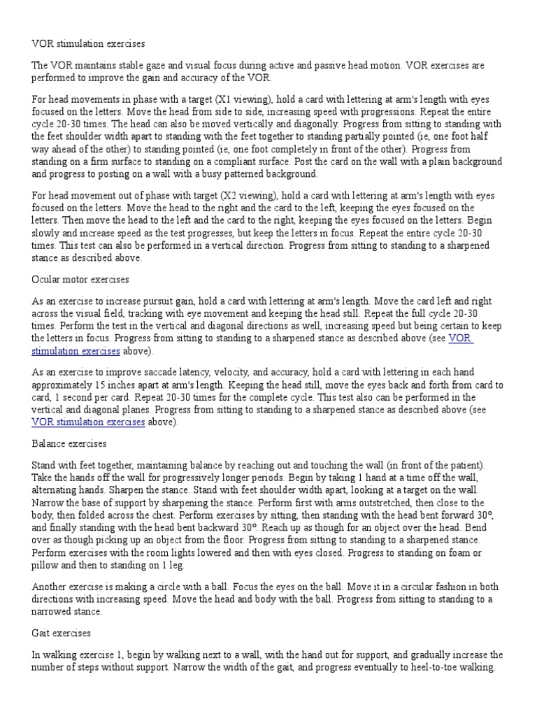 Vestibular Habituation Exercises | PDF | Walking | Sports