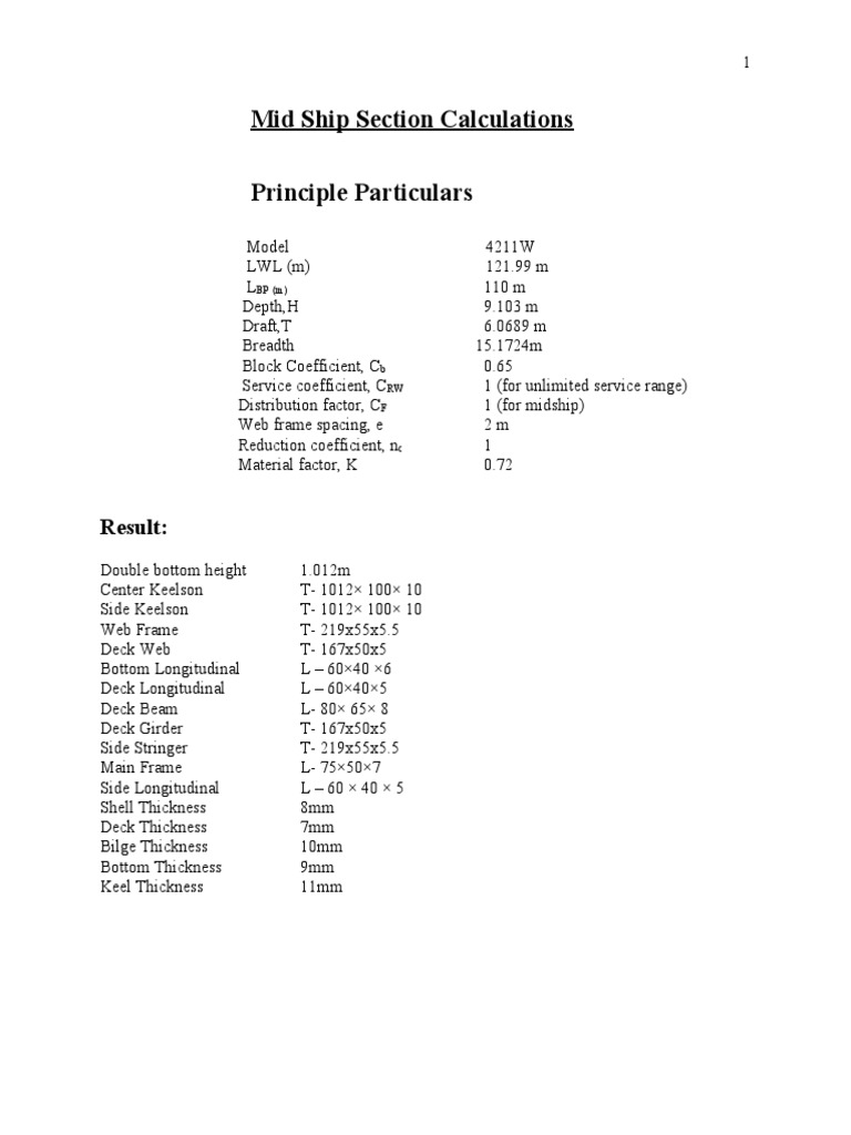 Mid Ship Section Calculations Overview | PDF | Hull (Watercraft) | Deck ...