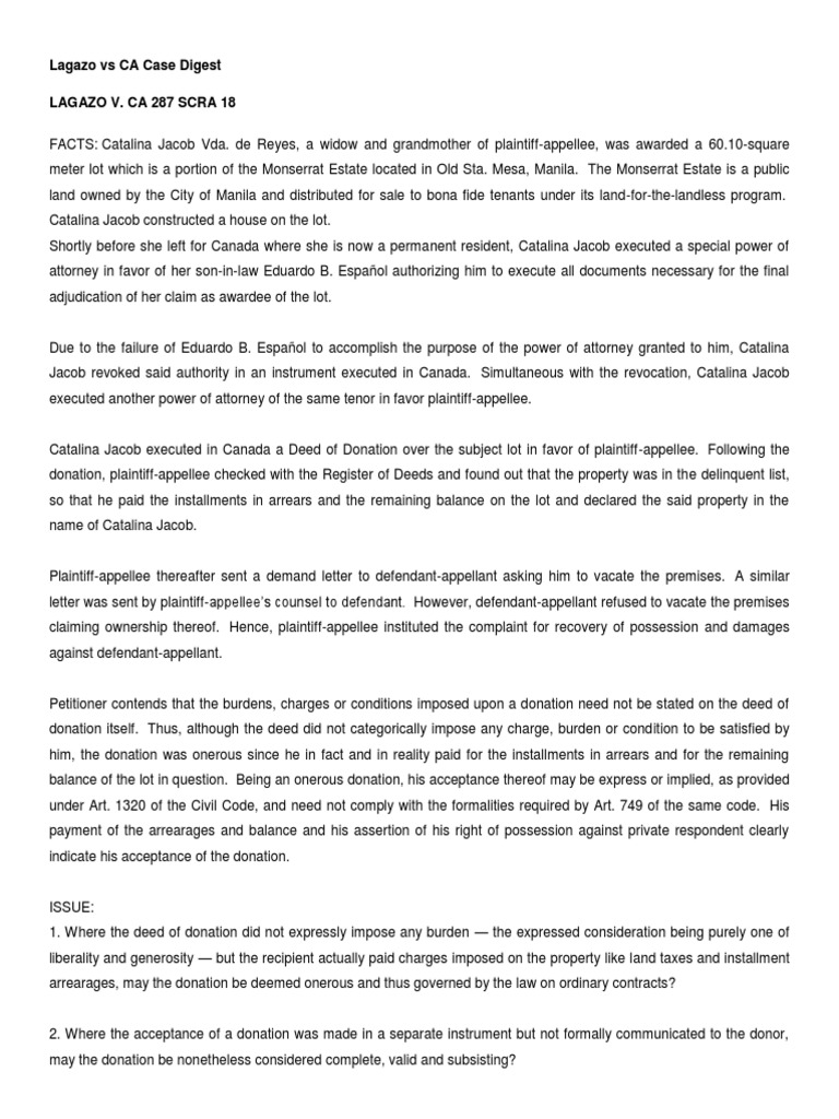 Lagazo Vs CA Case | PDF | Deed | Power Of Attorney