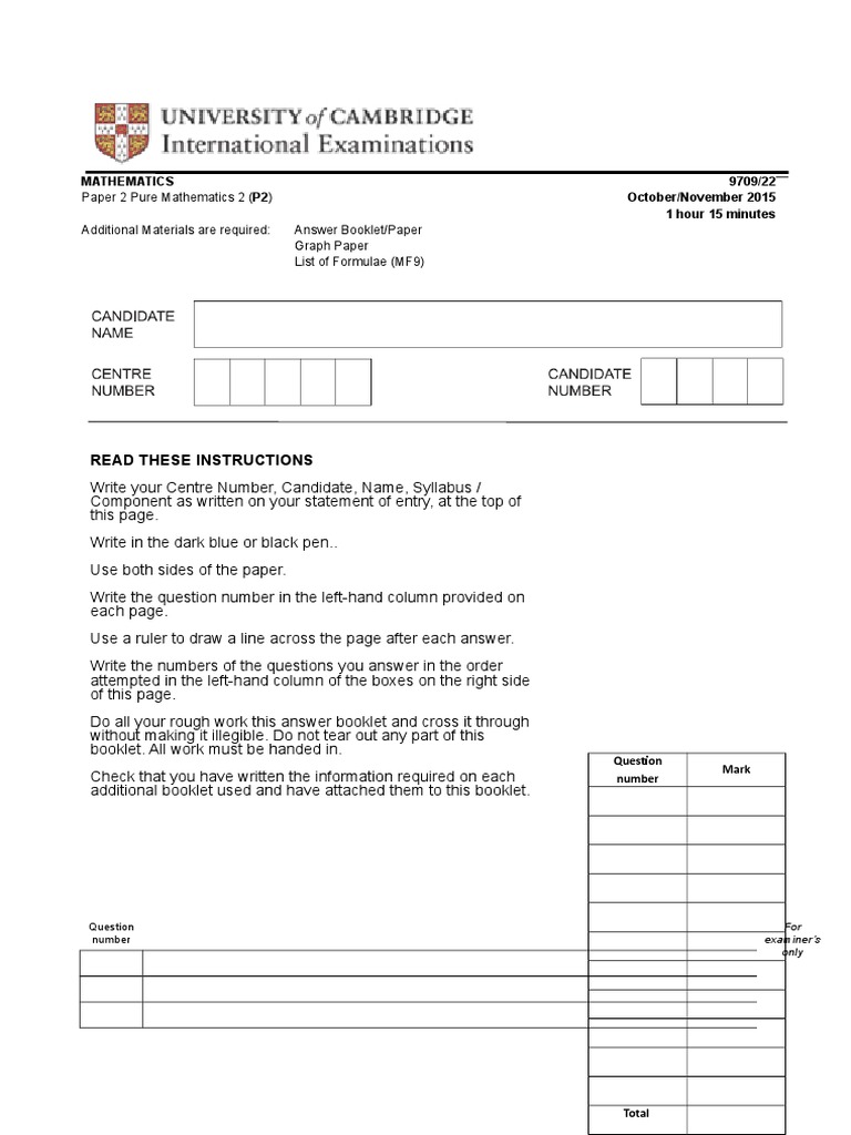 Answer Booklet Math | PDF