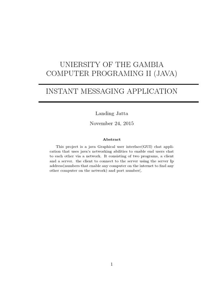 Instant Messaging Application | PDF | Java (Programming Language) | Server (Computing)