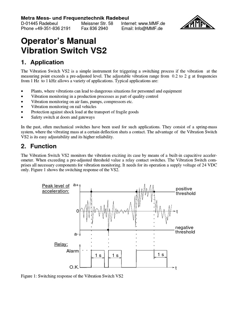 Operator's Manual Vibration Switch VS2: 1. Application | PDF | Relay ...