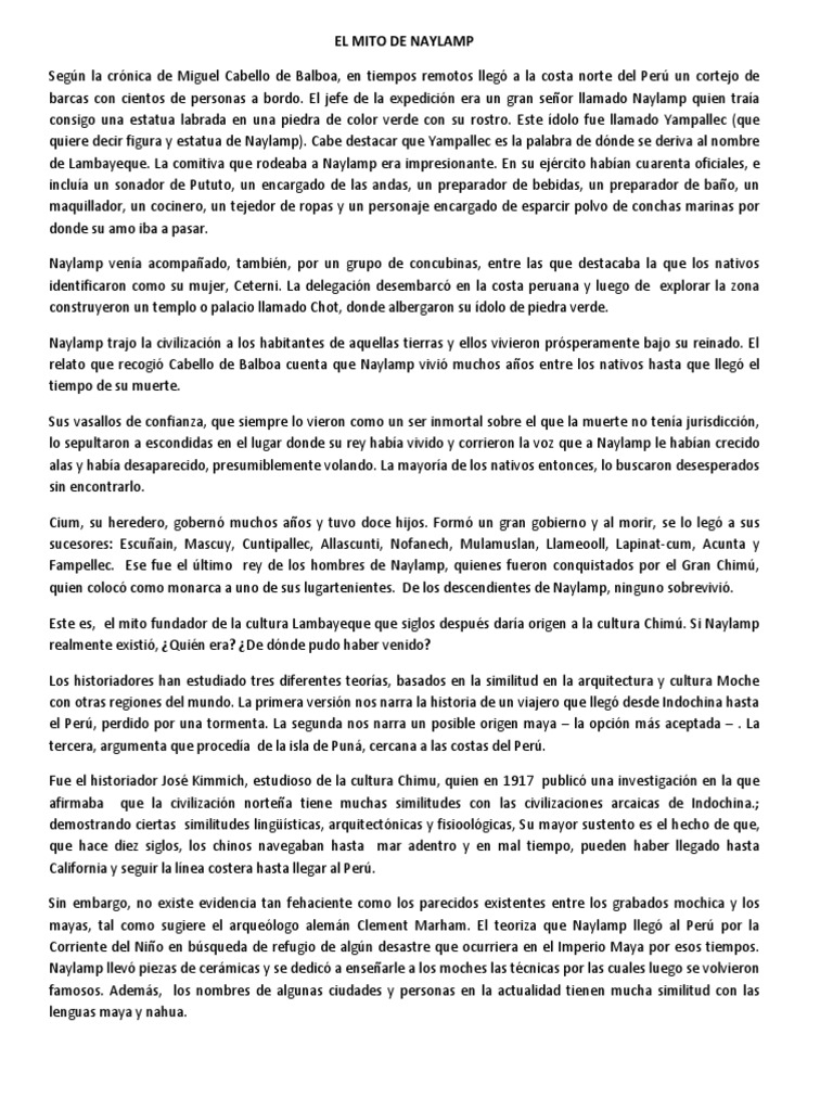 Mito de Naylamp: Orígenes y Legado | PDF | Perú | Civilización maya