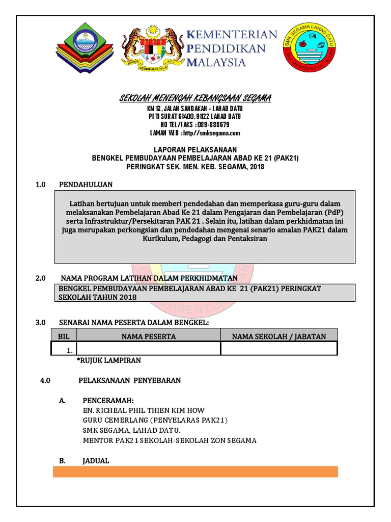 Laporan Bengkel Ladap Pak 21 2018 SMK Segama, Lahad Datu. | PDF