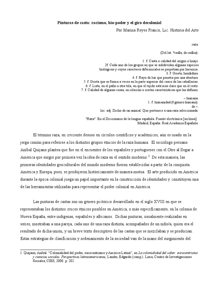 Pinturas de Casta: Racismo, Bio-Poder y El Giro Decolonial | PDF | Raza (categorización humana ...