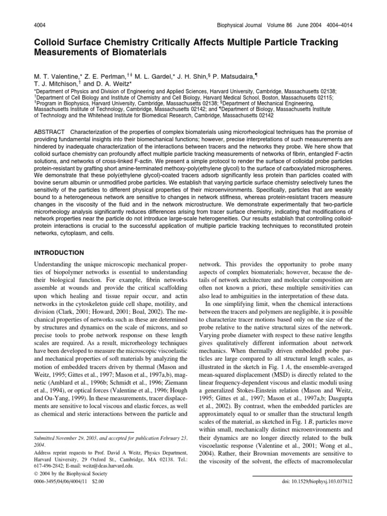 Colloid Surface Chemistry Critically Affects Multiple Particle Tracking ...