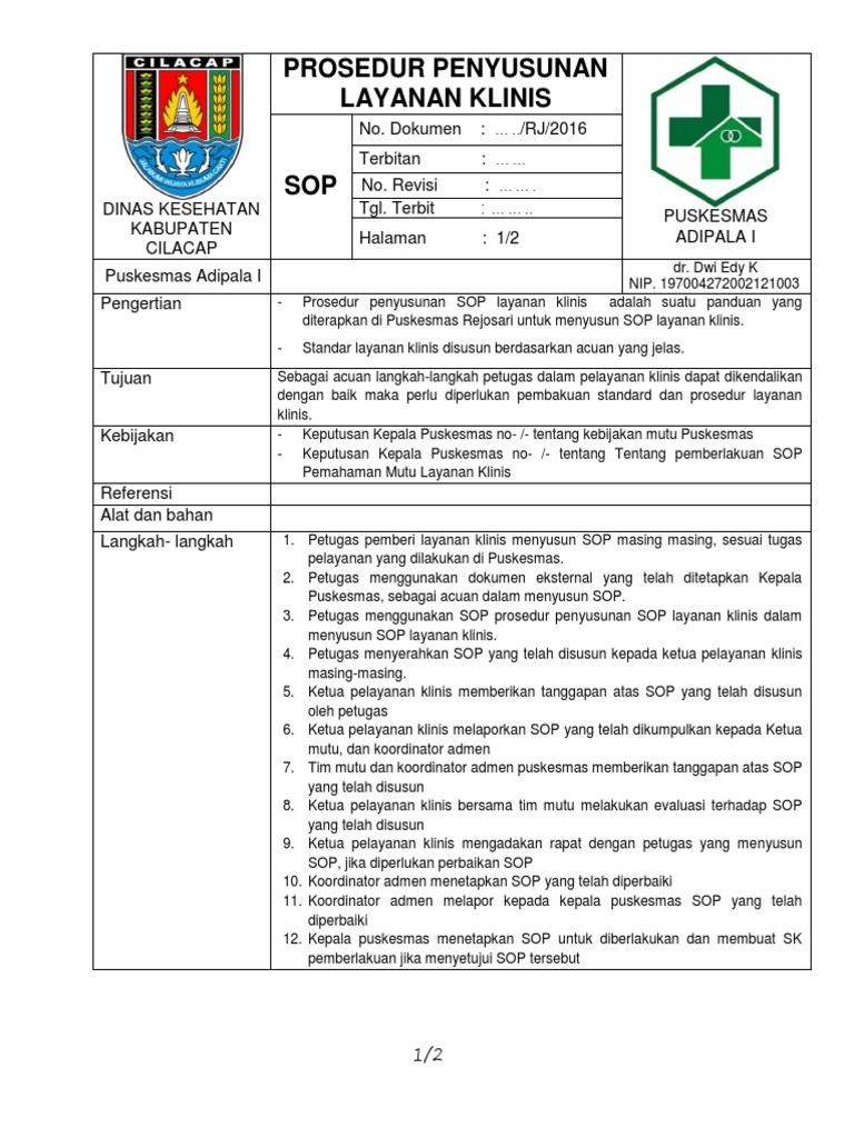 Sop Prosedur Penyusunan Layanan Klinis | PDF