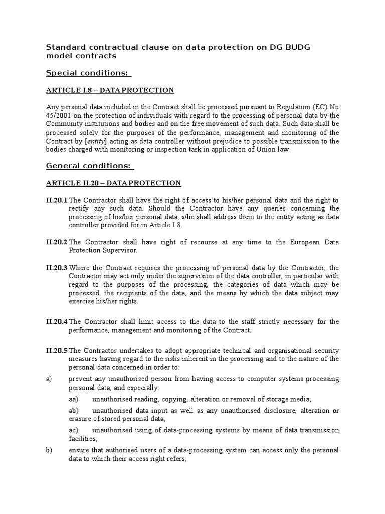 Standard Contractual Clause On Data Protection | PDF | Information Privacy | Government Information