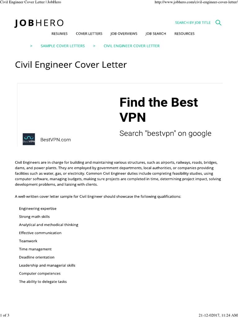 Civil Engineer Cover Letter - JobHero | PDF