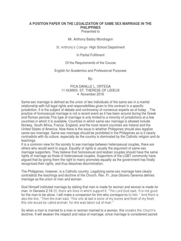 A Position Paper | PDF | Same Sex Marriage | Marriage