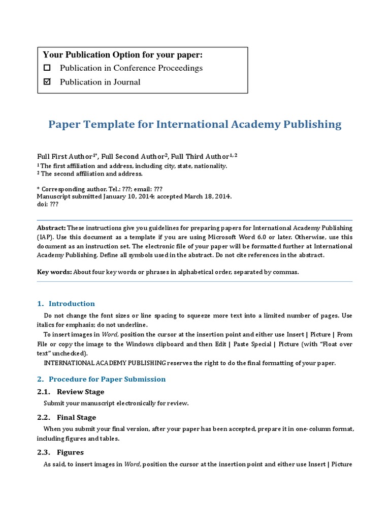 Paper Template For International Academy Publishing | PDF | Note ...