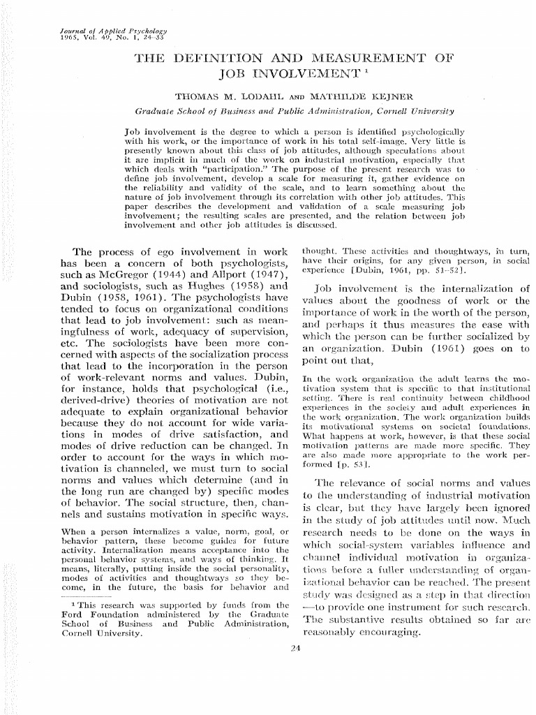 Job Involvement Scale Measures Ego Identification With Work | PDF | Validity (Statistics ...