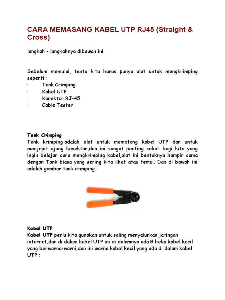 Cara Memasang Kabel Utp Rj45 | PDF