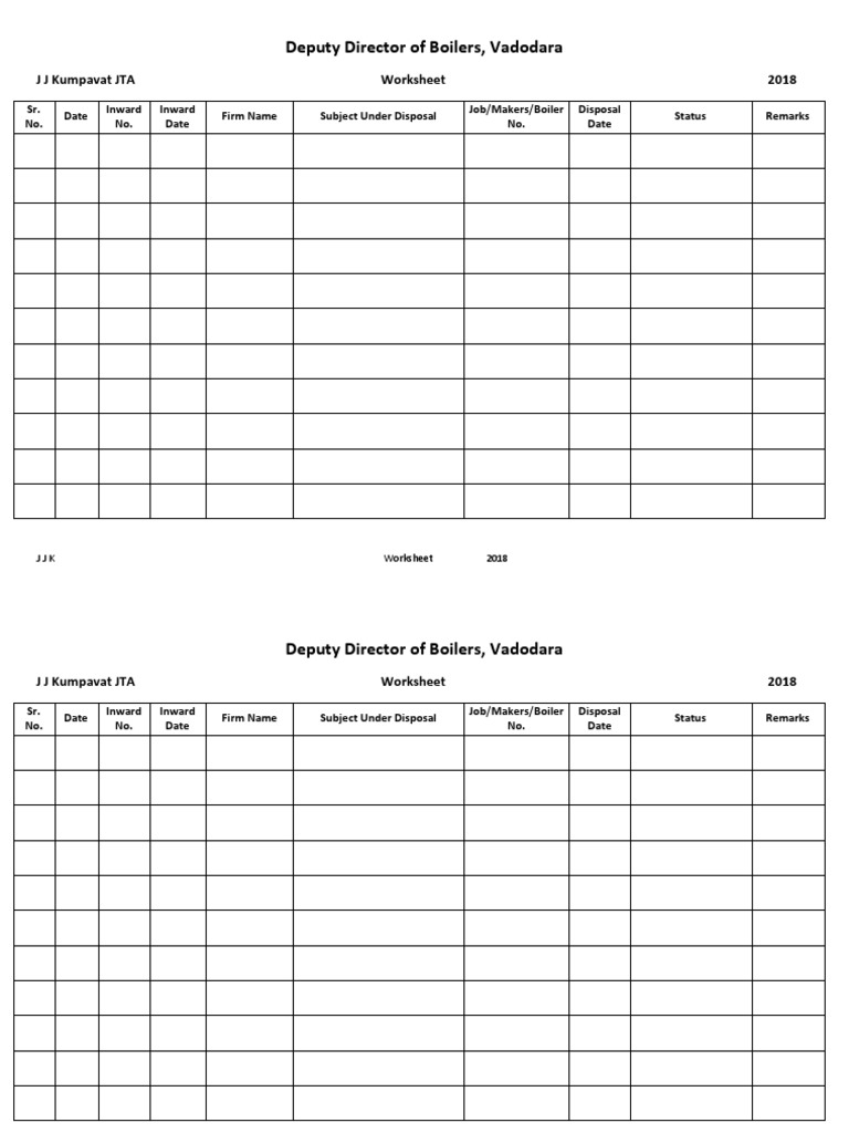 Woksheet Register Format | PDF