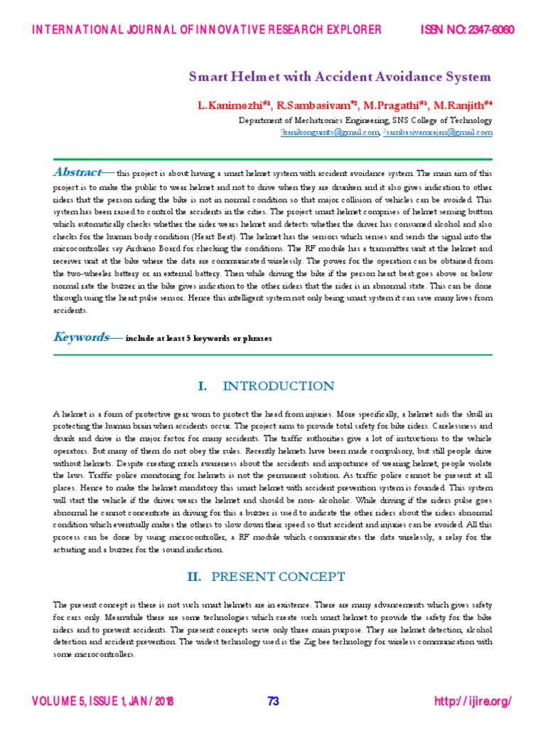 Smart Helmet With Accident Avoidance System | PDF | Microcontroller | Electricity