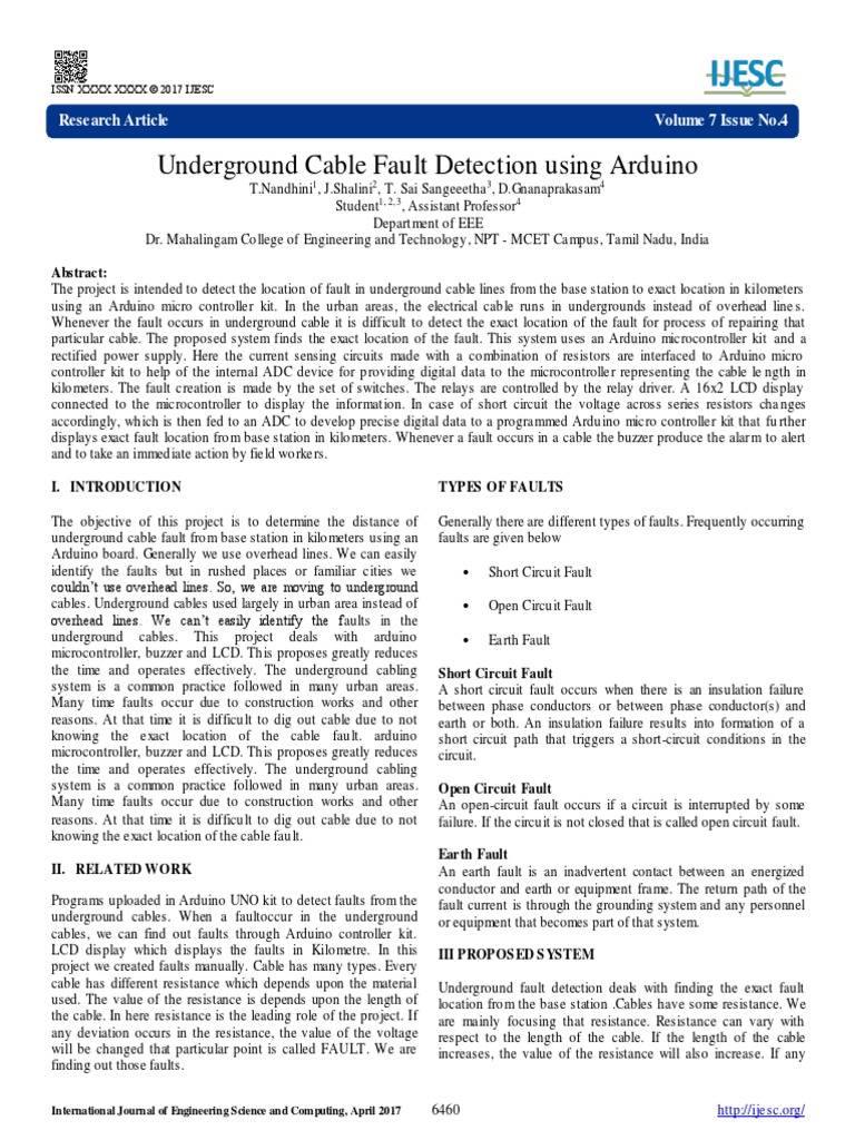 .Underground Cable Fault Detection Using Arduino | PDF | Relay | Arduino