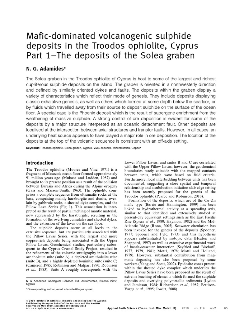 Mafic-Dominated Volcanogenic Sulphide Deposits in The Troodos Ophiolite ...