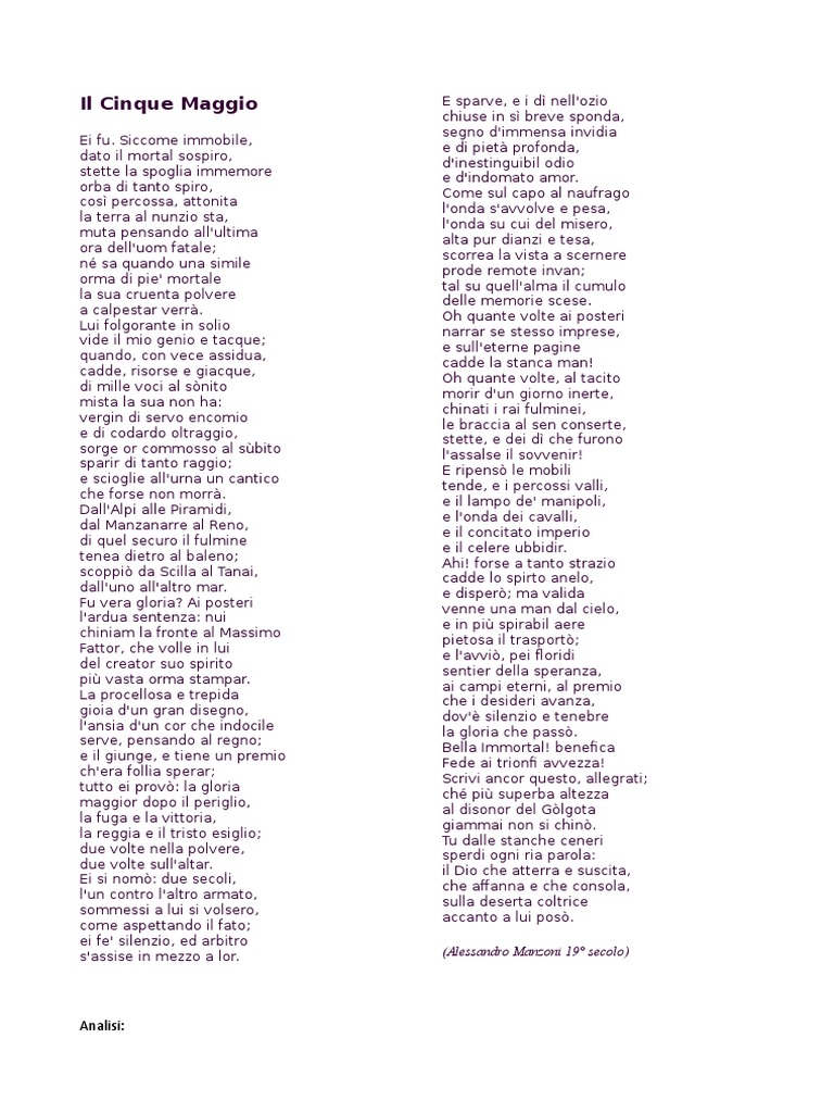 Il Cinque Maggio - Poesia e Analisi | PDF