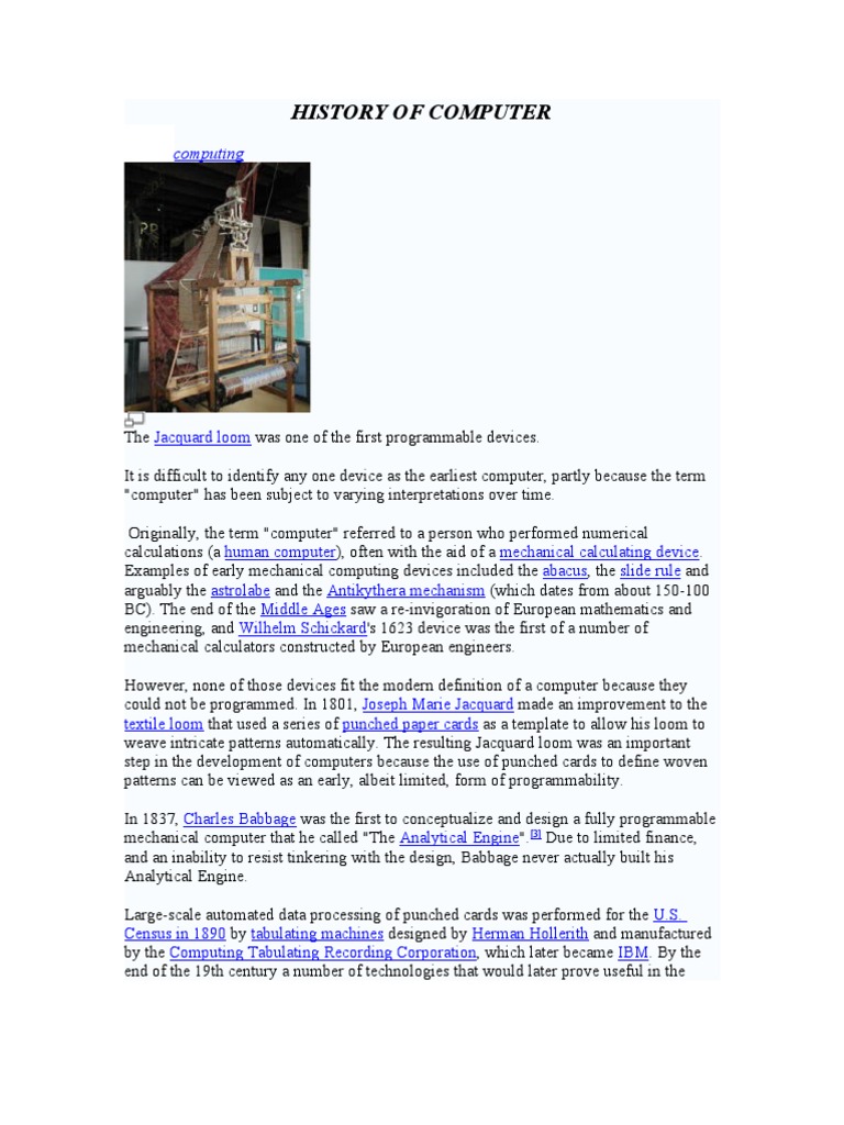 History of Computer | PDF | Read Only Memory | Central Processing Unit