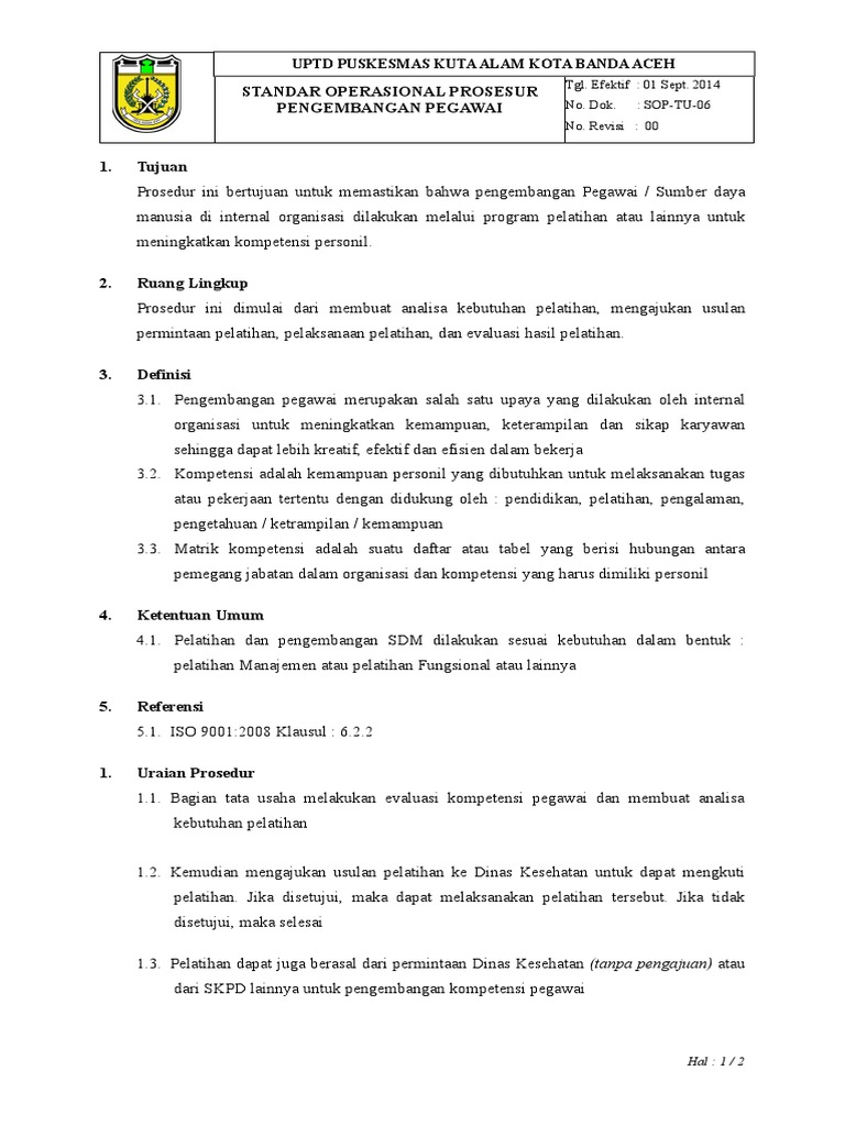 SOP-TU-05 SOP Pengembangan Pegawai | PDF