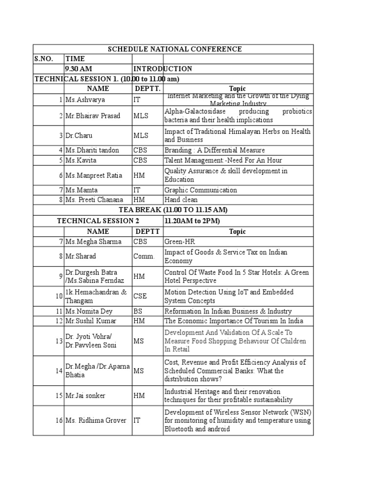 Schedule National Conference Technical Sessions | PDF | Economies ...