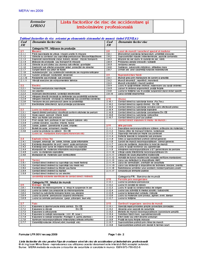 Lista Factorilor de Risc Mera PDF | PDF