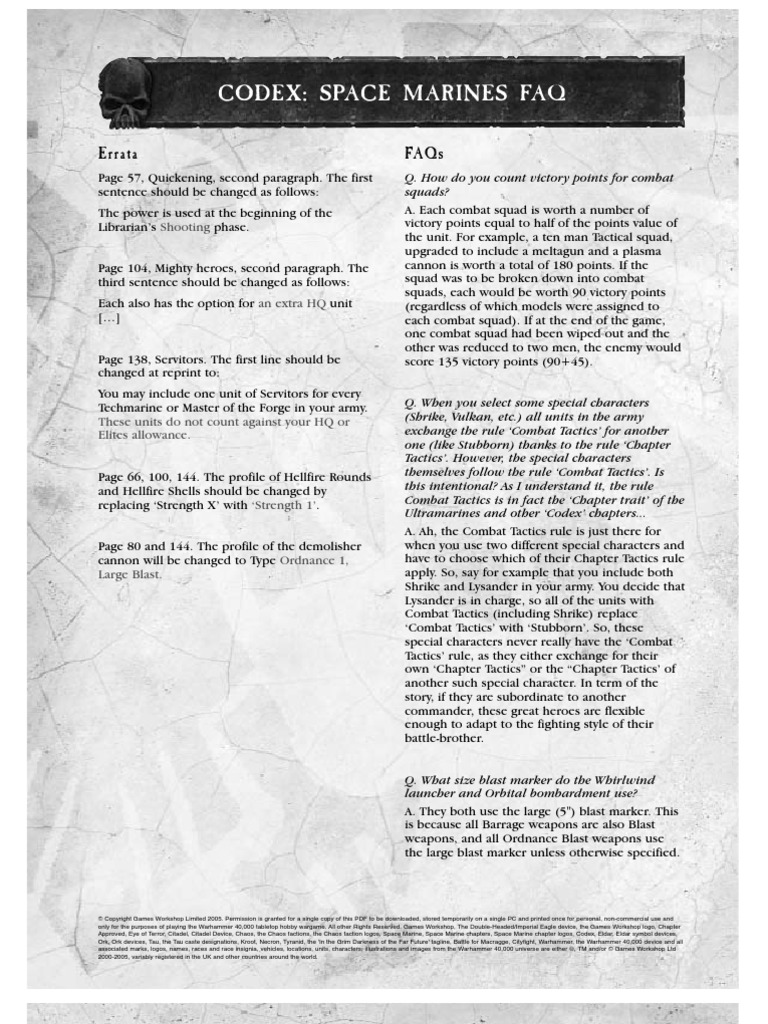 Codex Space Marines FAQ | PDF | Leisure | Sports