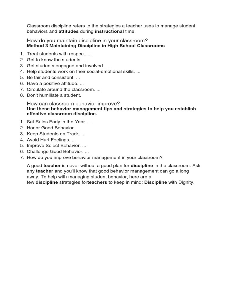 How Do You Maintain Discipline in Your Classroom? | PDF