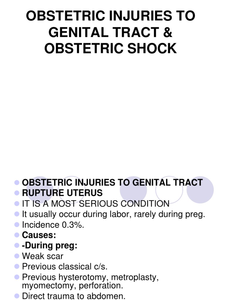 Obstetric Injuries to Genital Tract & Obstetric Shock | Shock ...