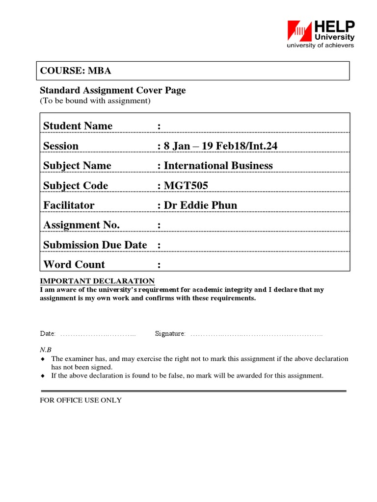 Assignment Cover Page (HELP University) | Download Free PDF | Computing ...