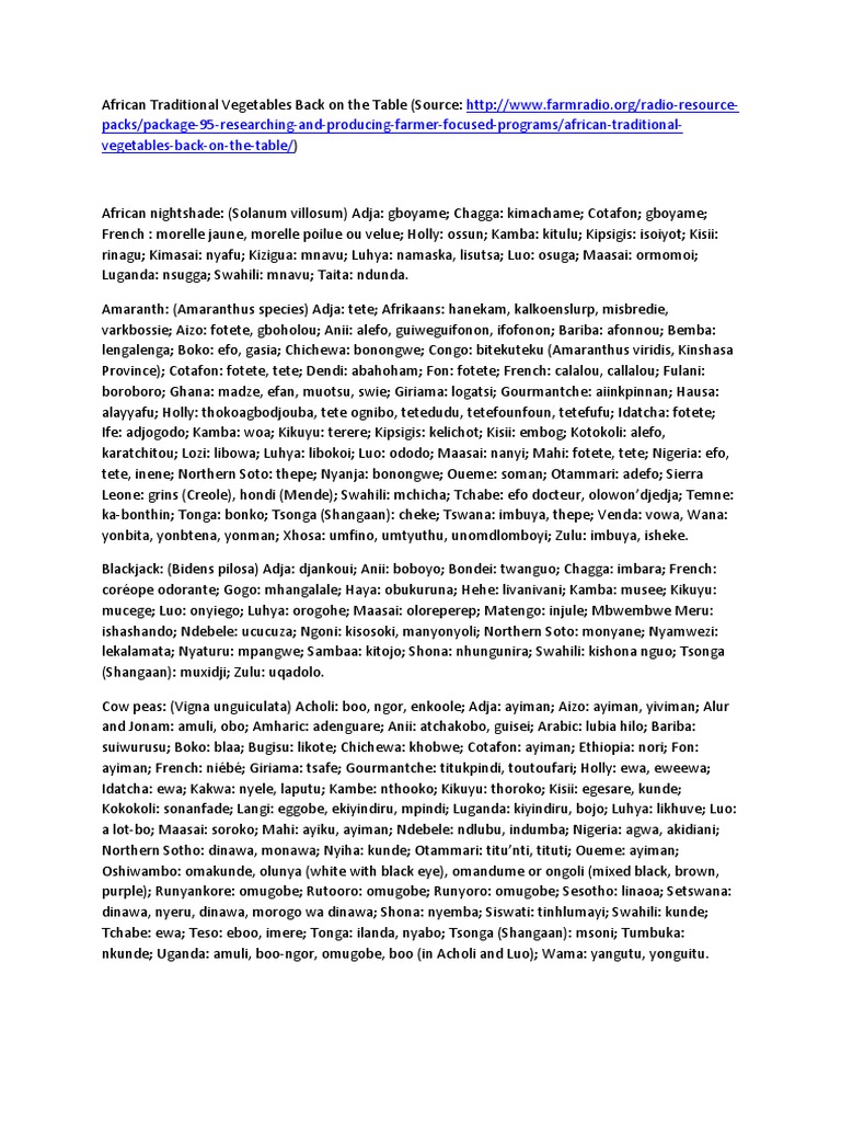 African Traditional Vegetables Guide | PDF | Foreign Language Studies