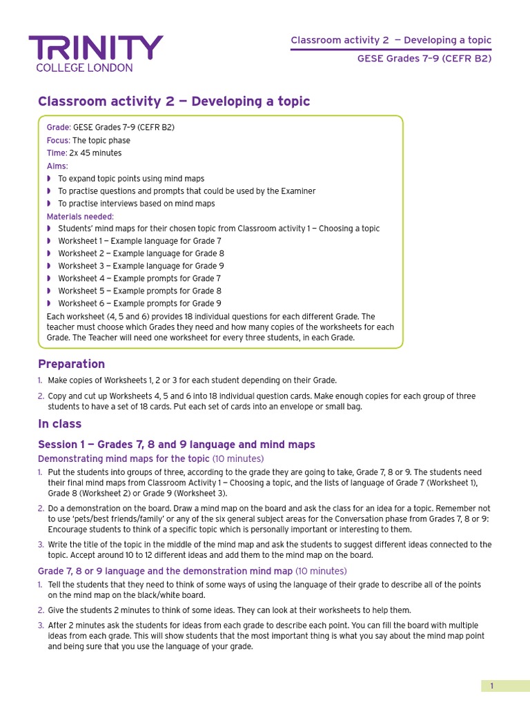 GESE G7-9 - Developing A Topic | PDF | Worksheet | Classroom