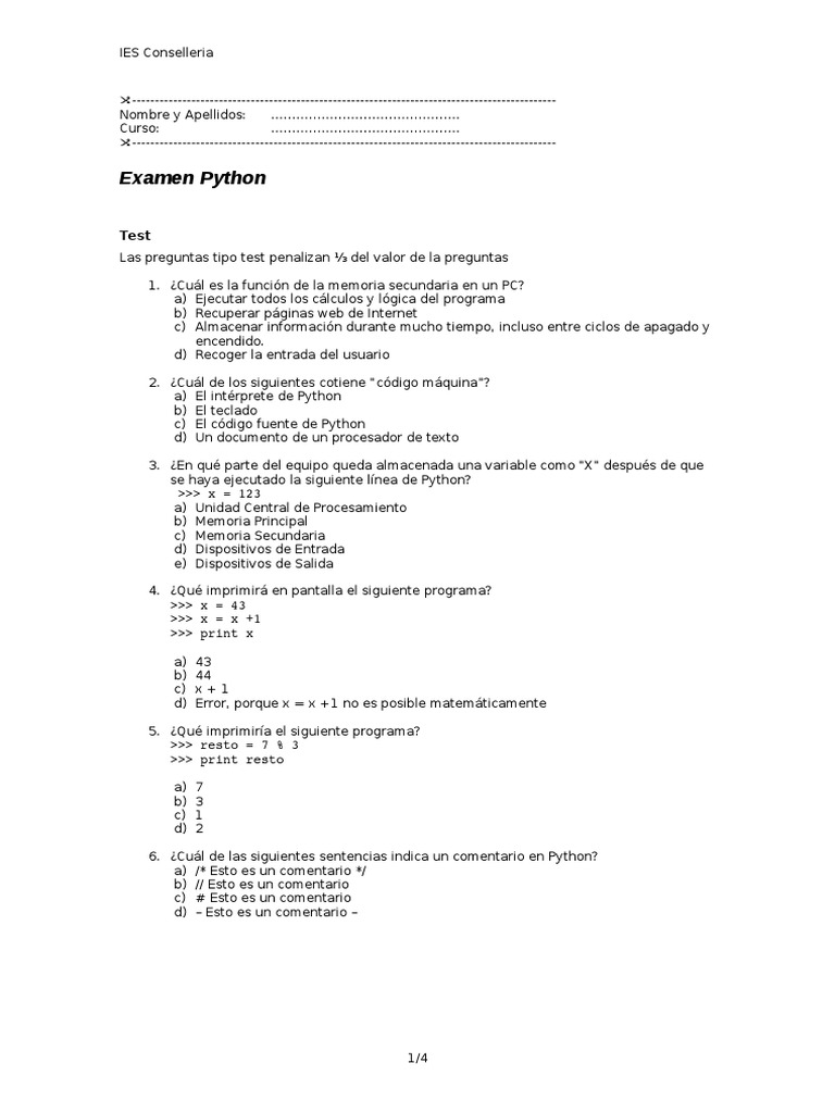 Examen Pyhton Pdf Python Lenguaje De Programación Programa De 5801