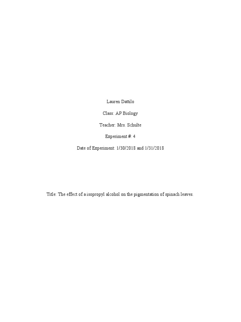 Ap Bio Lab Report 4 | PDF | Photosynthesis | Chlorophyll