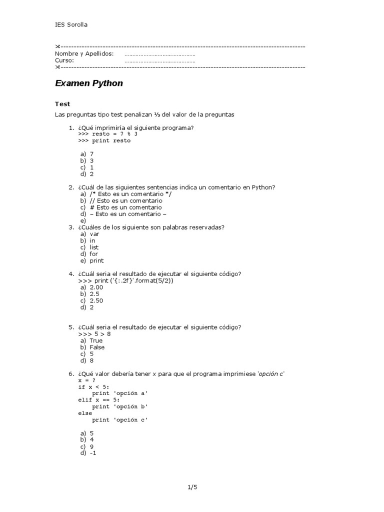 Examen Pyhton 2 Bat | PDF | Python (lenguaje de programación) | Archivo ...