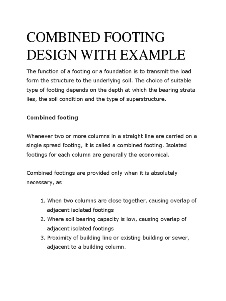 Combined Footing Design With Example | PDF | Bending | Column
