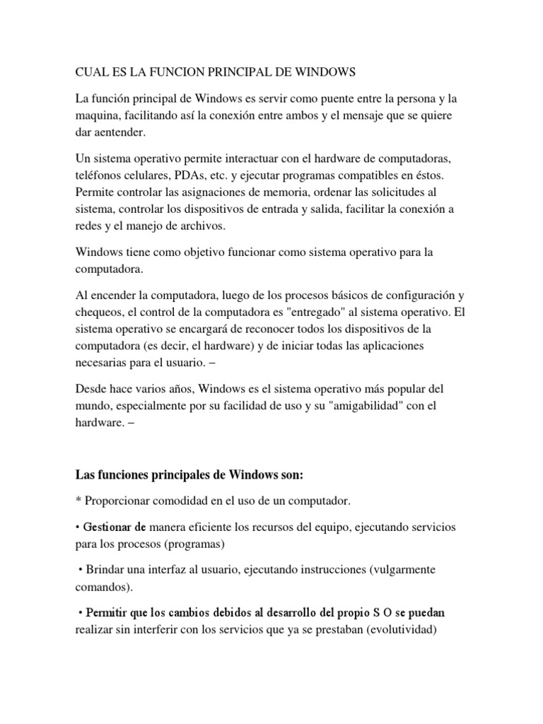 Funciones Principales de Windows | PDF | Mac OS | Sistema operativo