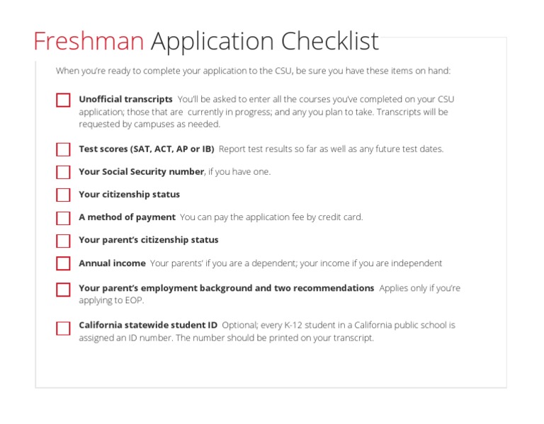 Application Checklist Freshman | PDF