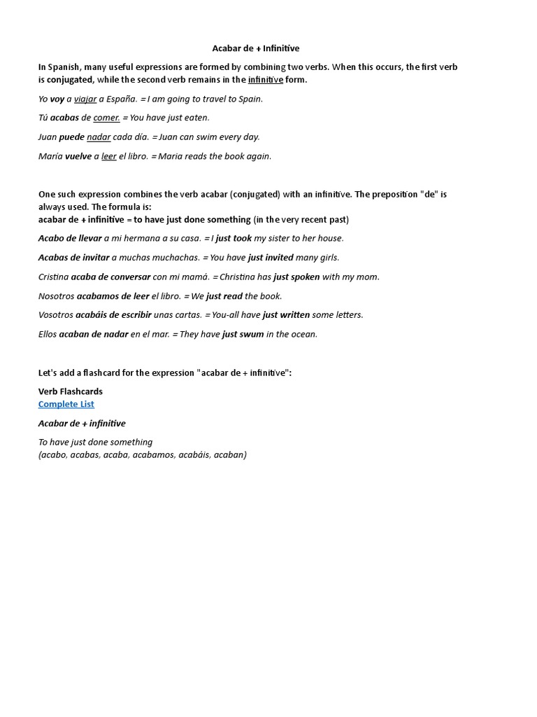 Acabar de + Infinitive | PDF
