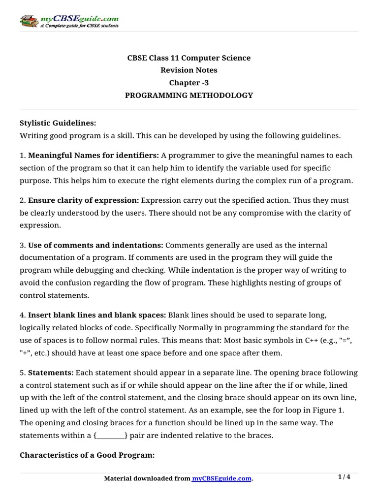 12 Computer Science Notes Ch3 Programming Methodology | Download Free ...