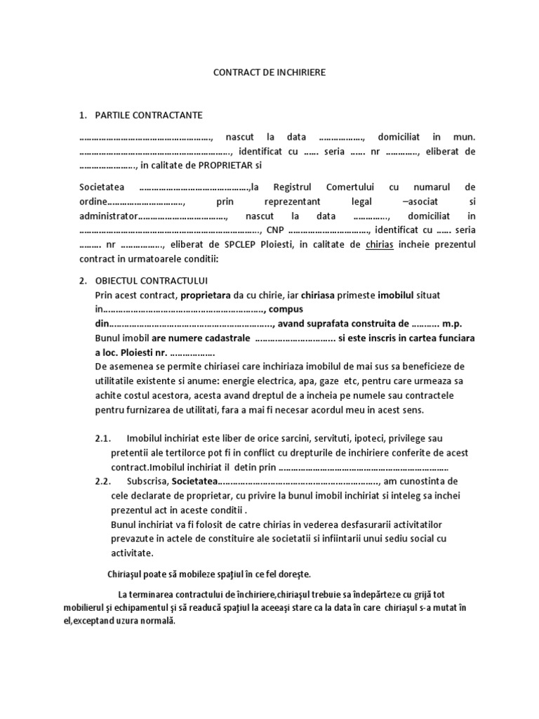 Draft Contract de Inchiriere