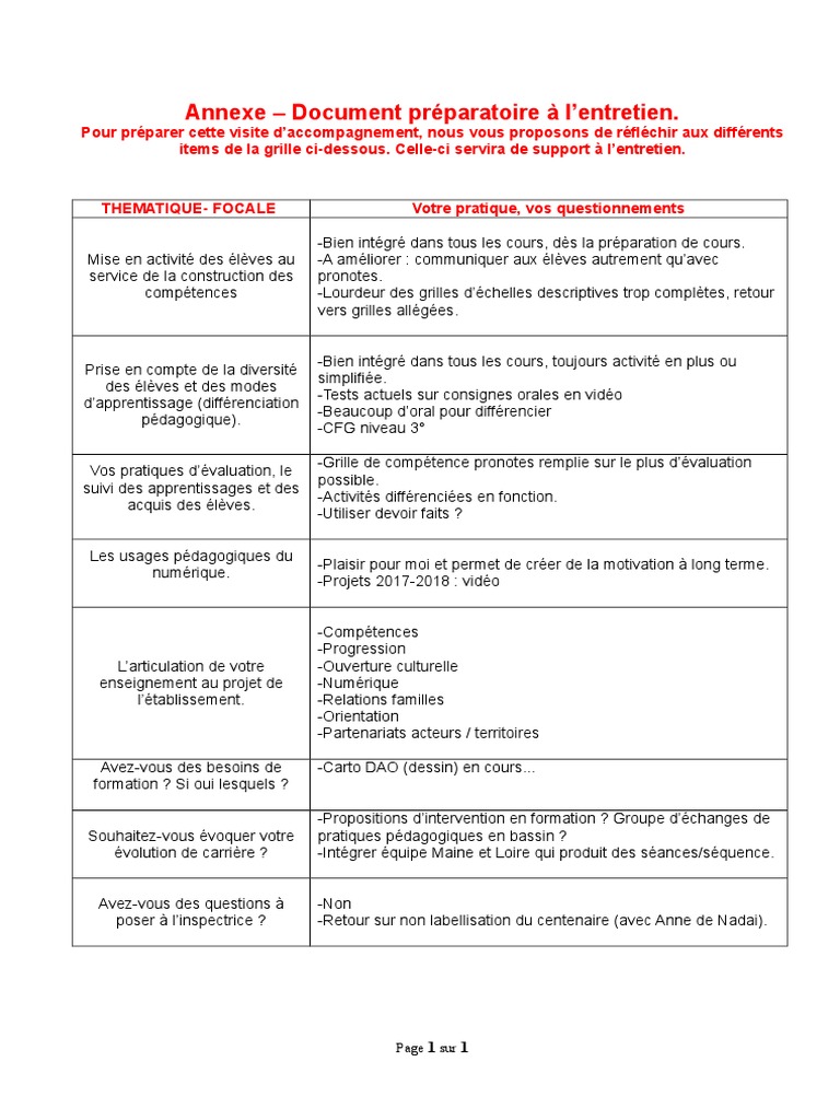 Document Préparatoire À L'entretien | PDF | Pédagogie | Science