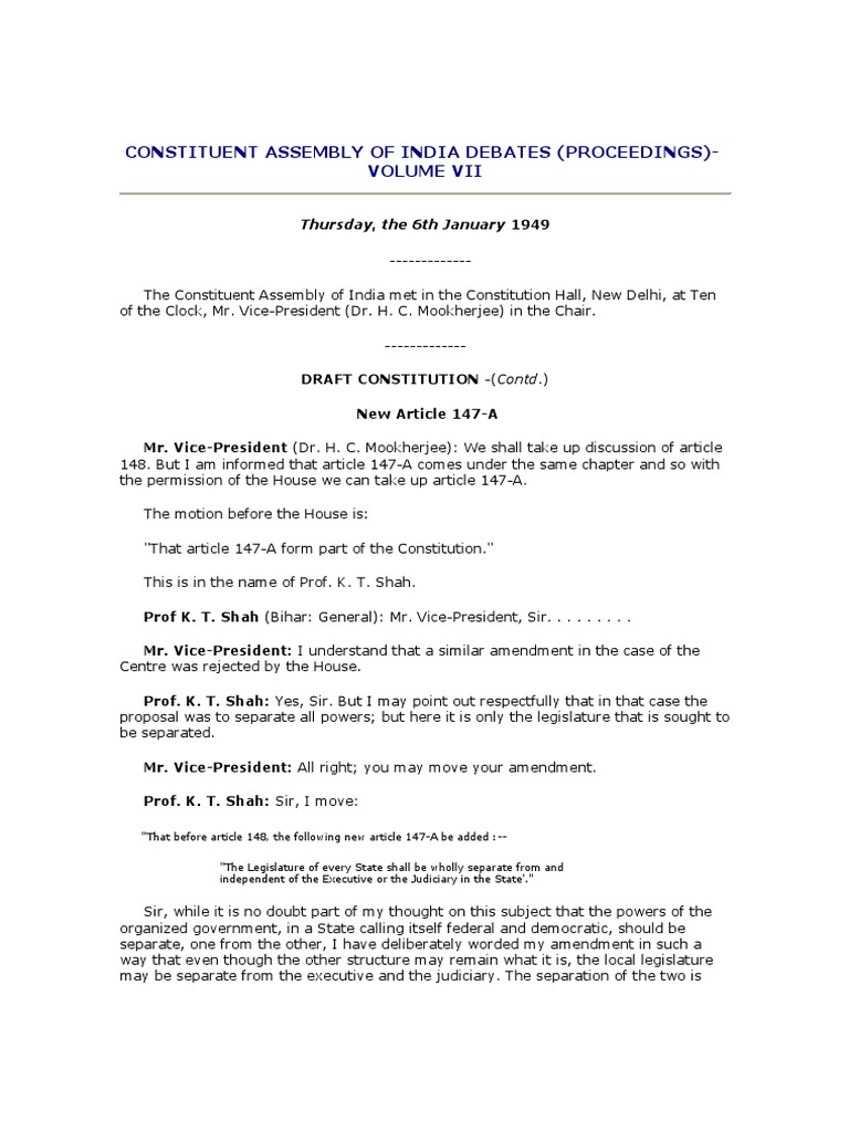 Constituent Assembly of India Debates (Proceedings) - : Thursday, The ...