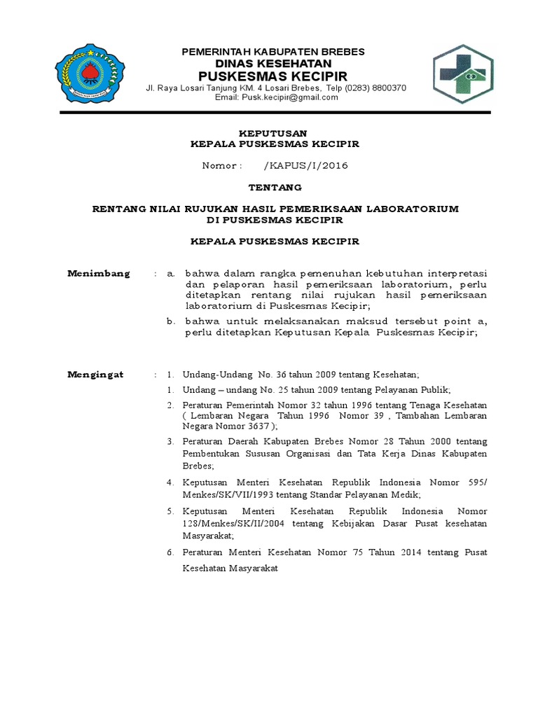 SK Rentang Nilai Rujukan Hasil Pemeriksaan Lab | PDF SK Rentang Nilai Rujukan Hasil Pemeriksaan Lab | PDF