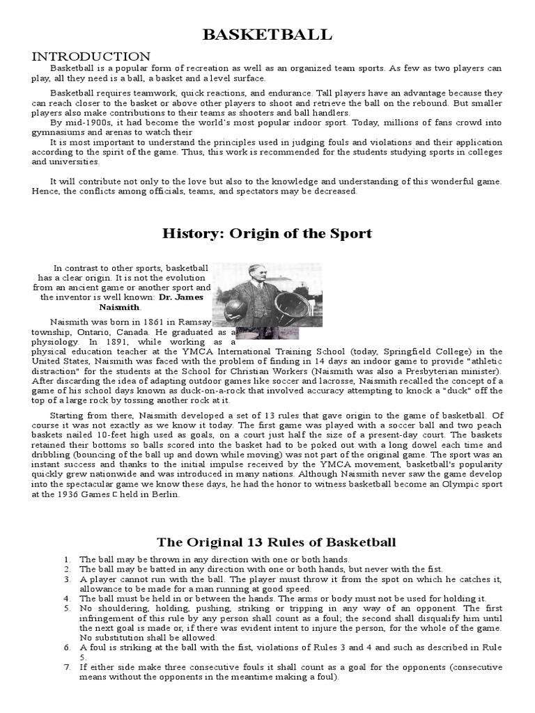 Basketball: History: Origin of The Sport | PDF | Basketball Association ...