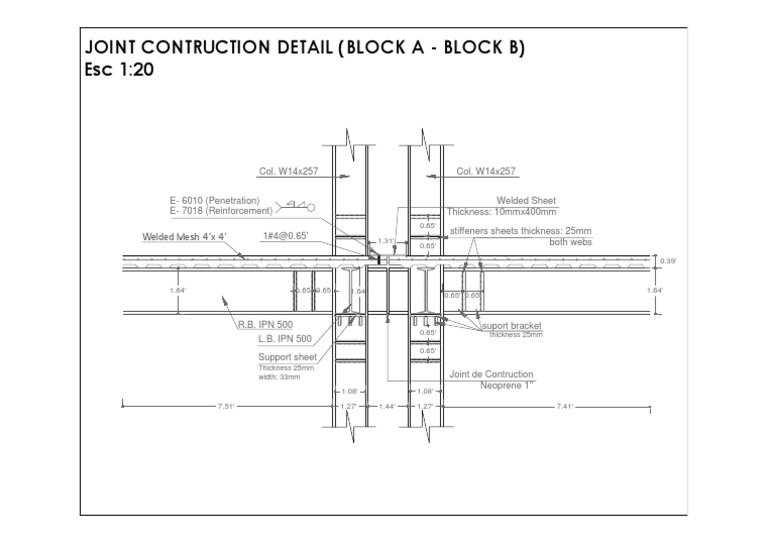 Joint Contruction Detail (Block A - Block B) Esc 1:20: Col. W14x257 Col ...