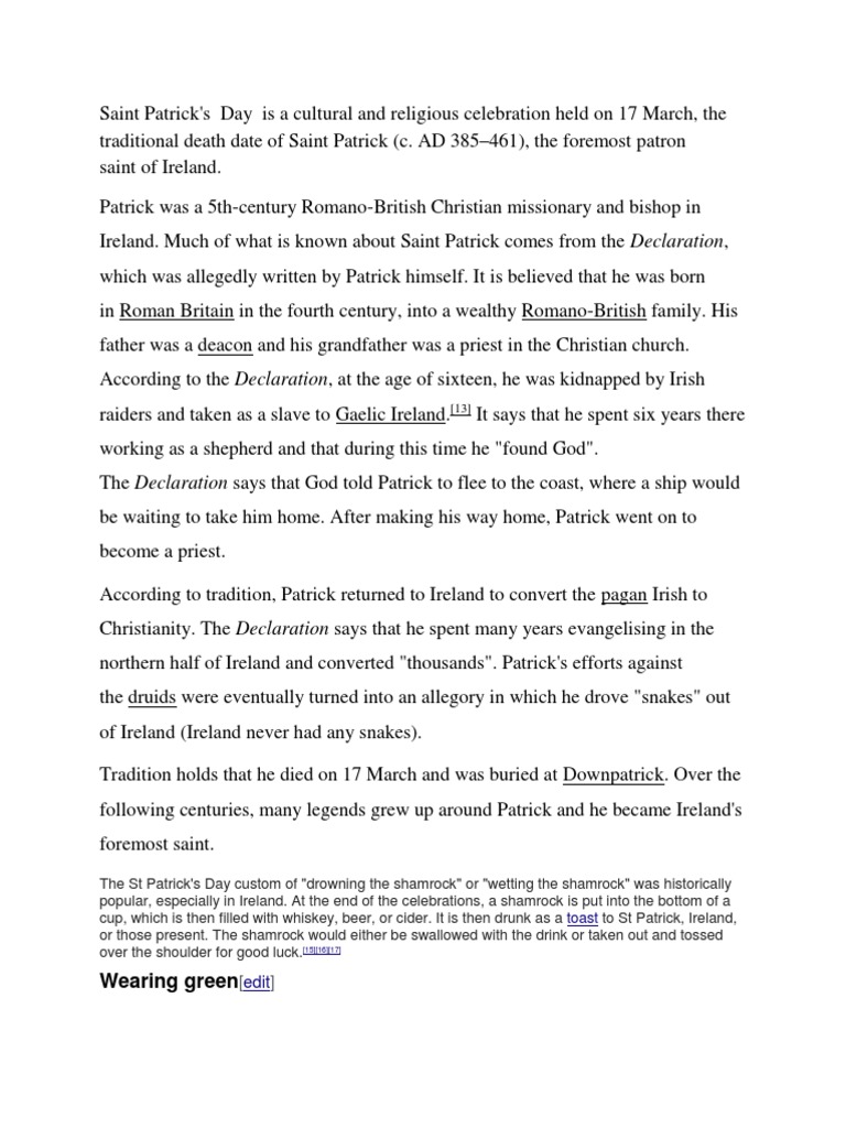 Wearing Green: Toast | PDF | Saint Patrick | Protestant