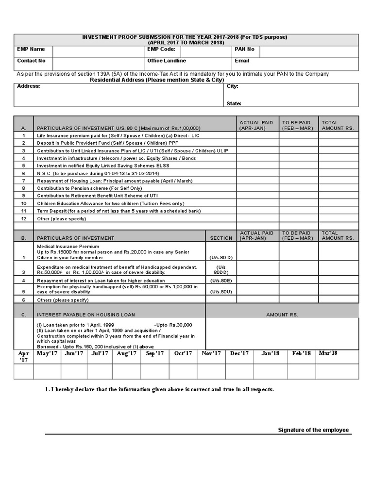 investment-proof-submission-form-2017-18-pdf-loans-taxes