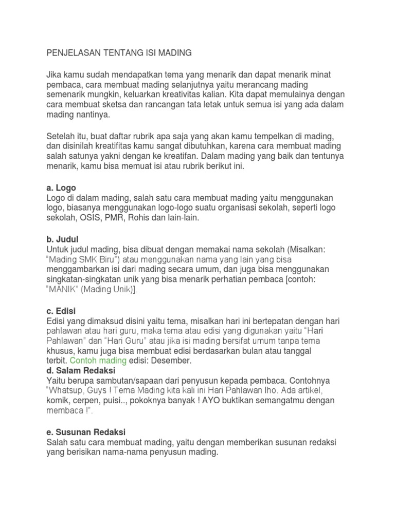 Penjelasan Tentang Isi Mading | PDF
